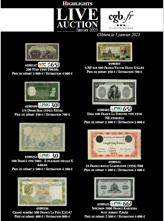 CGB Live Auction Billets 3 janvier 2023 : placez vos pré-ordres dès à ...